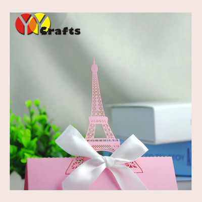 Romantic pink Eiffel wedding Place Seating Cards pearl paper with ribbon
