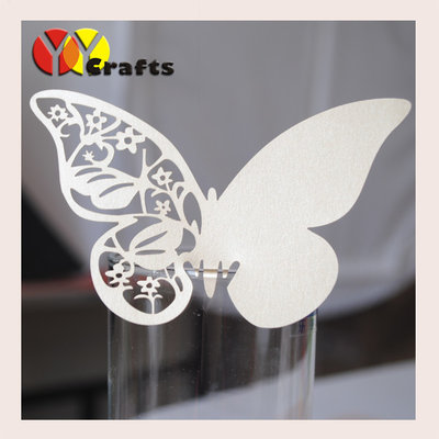 Europe popular Wine Glass Place Cards , Floral Butterfly Place Cards For Weddings