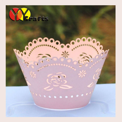Super nice pink lace cut paper flower wedding cupcake holder with 25pcs per set