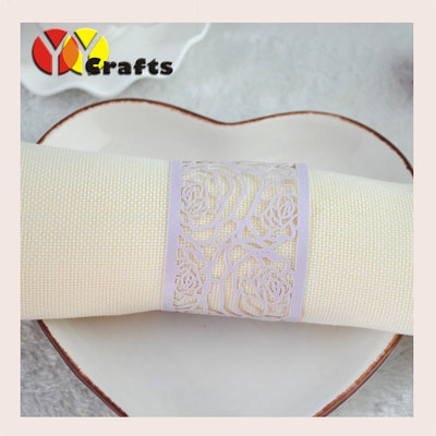 Laser cut wedding napkin rings lilac rose design with free name or date logo