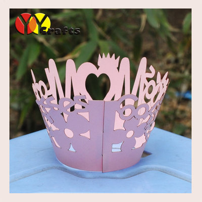 Laser Cut Cupcake Wrappers pink Happy mother's day party decoration laser cut cupcake wrappers from YOYO crafts
