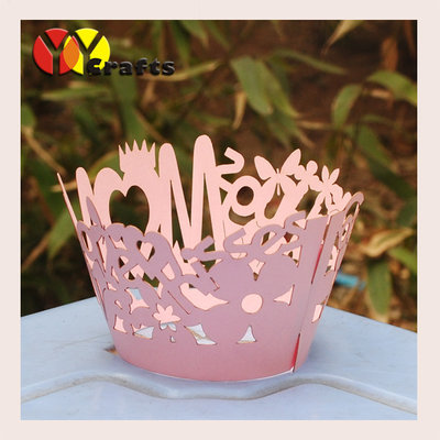 Laser Cut Cupcake Wrappers pink Happy mother's day party decoration laser cut cupcake wrappers from YOYO crafts