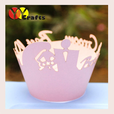 Couple design Laser Cut Cupcake Wrappers for wedding favor supply with couple's name