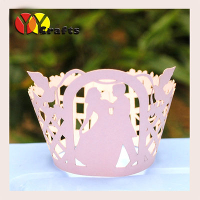 Wedding Laser Cut Cupcake Wrappers with couple design white ivory
