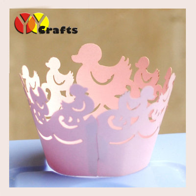 Laser cut swimming duck pink paper lace cupcake wrappers for baby birthday party