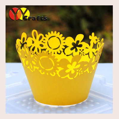 Wedding cupcake wrappers Laser cut  yellow sunflower for cake