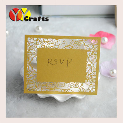 Laser cut wedding RSVP card flower gold pearl paper 10x8 cm OEM