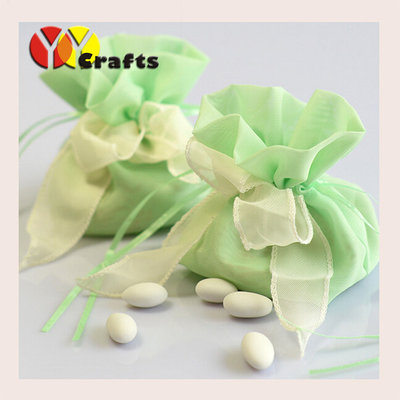 European style green wedding sweet bag with artificial flower ornaments