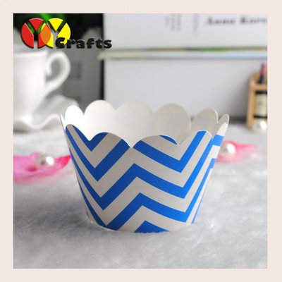 Paper printed colorful cupcake wrappers white and sky blue wave design
