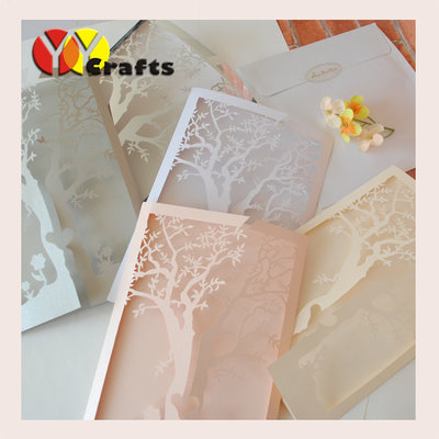wedding invitation card Latest Unique Design Elegant Tree Laser Cut Wedding Invitations in ivory