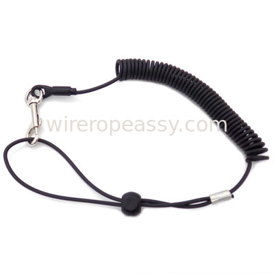 Safety High Dog Hook Retractable Tie Out Coil steel Wire  Black PU Coil Tool Lanyard