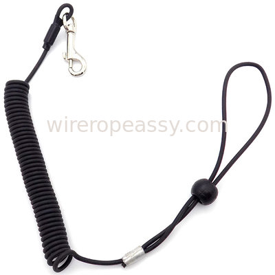 Safety High Dog Hook Retractable Tie Out Coil steel Wire  Black PU Coil Tool Lanyard
