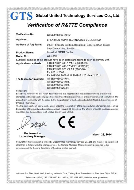 Китай Shenzhen Wlink Technology Co., LTD Сертификаты