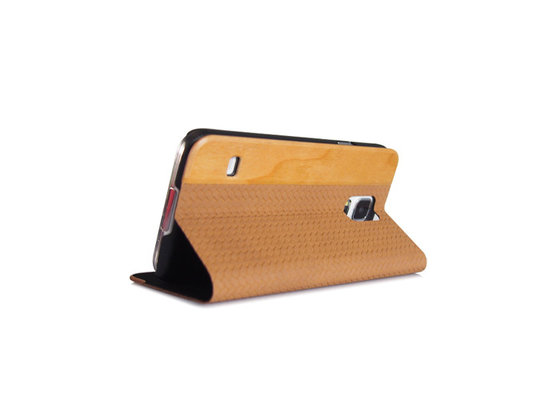 Wood Samsung Galaxy S5 Wallet Case Brown Personalized Leather Flip Phone Case