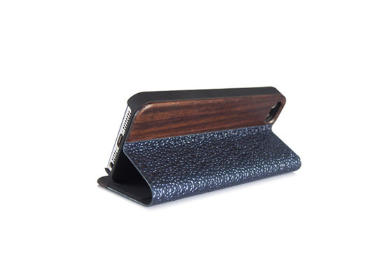 Flip Leather and Wooden Cell Phone Case