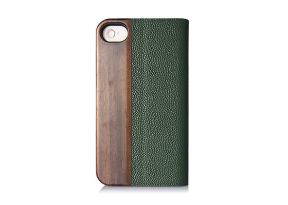 Personalized Luxury Leather Folio Wooden iPhone 4 Cover / Mobile Phone Protection Cases