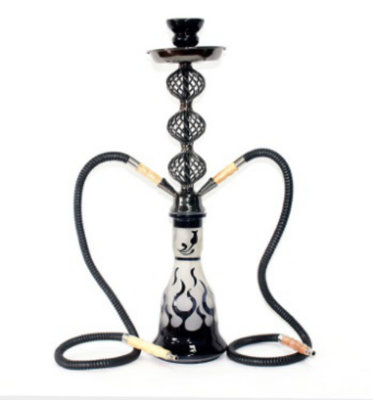 Woyu Black Iron Hookah Glass Vase Arab Shisha with 2 Hoses and Bowl