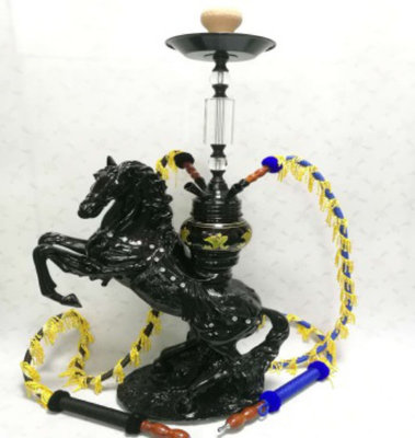 Woyu Resin Hookah Horse Model Style Black Color 2 Pipes for Home Decorate