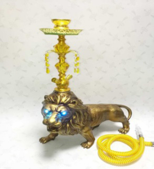 Woyu Lion Resign Hookah Golden Color Nargile Tobacco Shisha Coconut Carbon with LED Light