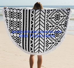 China 150CM 100% Cotton Roud Bohemia Printed Tassel Knitted Beach Towel Aztec round beach towel supplier