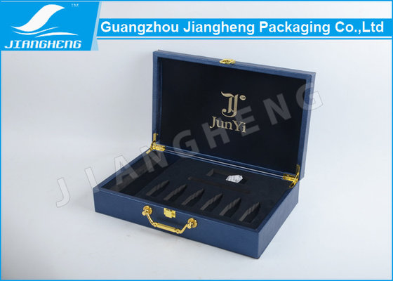 Caja azul marino determinada de la caja de regalo del cuero de la PU del perfume con la certificación de la BV de la manija del oro