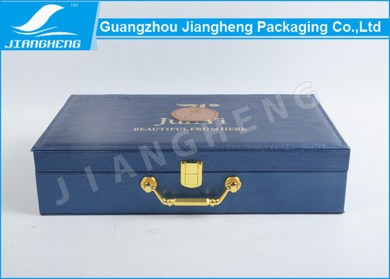 Caja azul marino determinada de la caja de regalo del cuero de la PU del perfume con la certificación de la BV de la manija del oro