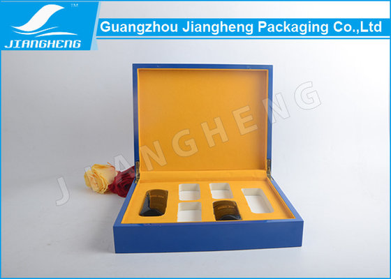Hoja que sella la caja de regalo de madera decorativa azul de empaquetado de las cajas del perfume cosmético