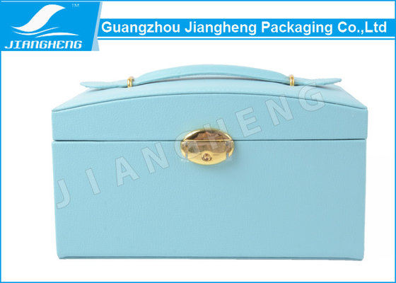 Caja de regalo del cuero del almacenamiento de la joyería de la moda con el espejo, color ligero del azul de cielo