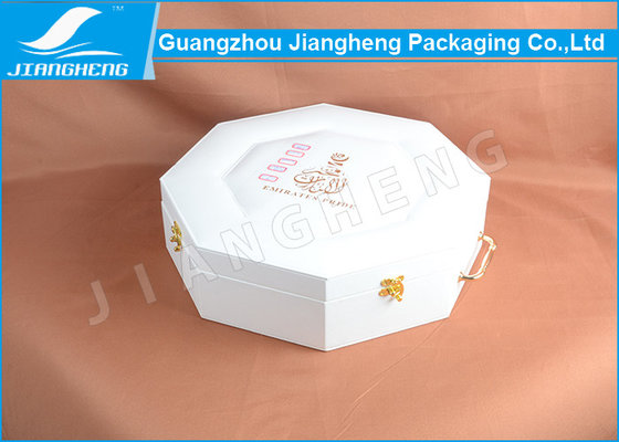 Cajas de encargo del perfume de la forma del hexágono, caja de regalo de la muestra del perfume con el logotipo/la cinta de oro con bisagras
