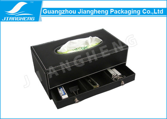 Caja de regalo del cuero del tejido de la PU del rectángulo que empaqueta color negro con la ventana
