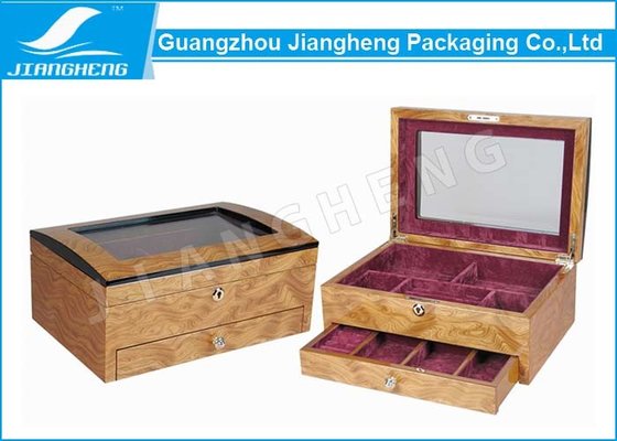 Caja de empaquetado cortada laser decorativa del regalo de madera de la joyería dos capas con el espejo