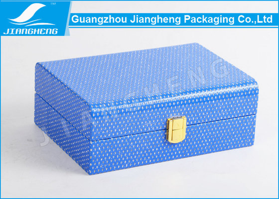 Caja de regalo tamaño pequeño del cuero de la PU del azul/caja de empaquetado del cuero con la cerradura del oro