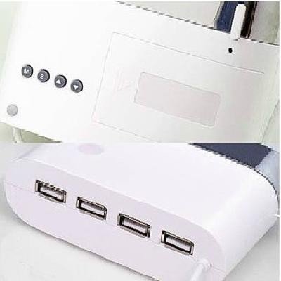 LCD Digital Alarm Clock Thermometer + 4-Port USB HUB + Message Board Green Light
