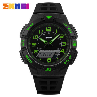 Soft PU Band Analog Digital Watch 5ATM Green For Unisex Outdoor