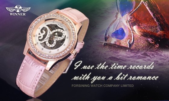 Analog Large Face Womens Wrist Watches Leather  Pink Fashion Hand Wind Mechanical Wrist Watch