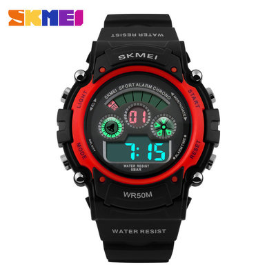 Colorful EL Back Light Multifunction Sports Watch Red Case 44MM For Unisex