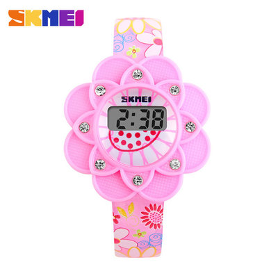 SKMEI Pink Color Sunflowers LCD Digital Wathces For Kids