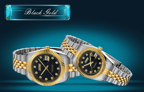 Hottest Couple Vogue Golden Stainless Steel Quartz Watches Japan Movts With Best Gifts Packing