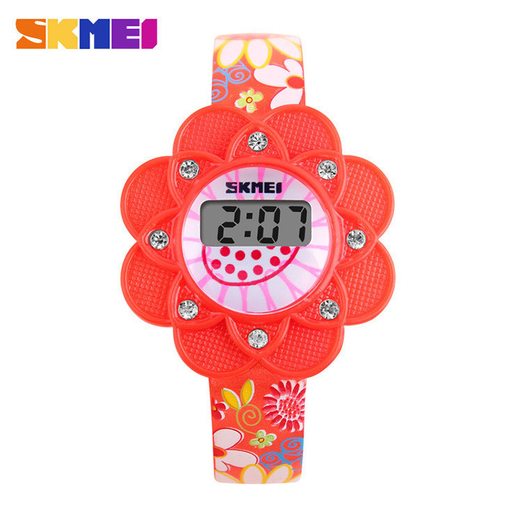 SKMEI Orange Color Sunflowers LCD Digital Wathces For Pretty Girl Nice Voice