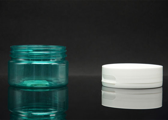 Green transparent 100ml PET jars with flip cap