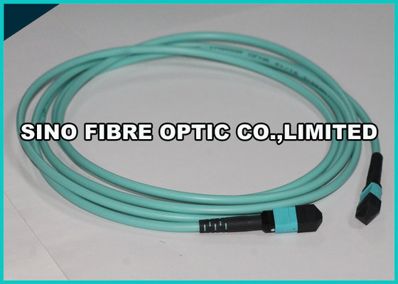Aqua Fiber Optic Cable Multimode , 3.0MM 40Gig MPO 12 Cable Optical Fiber