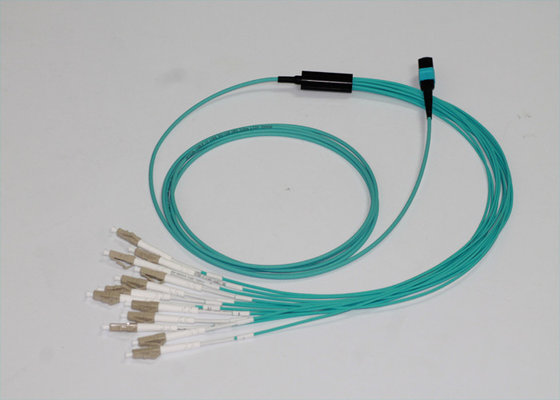 Harness Aqua MPO To LC Cable , OM3 LSZH Fiber Optic Cable Multimode