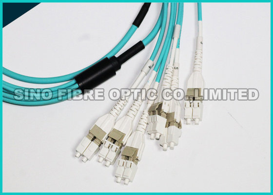 3.0MM MPO Fiber Optic Cable 12 core OM3 , Aqua MPO TO LC Cable Optical Fiber