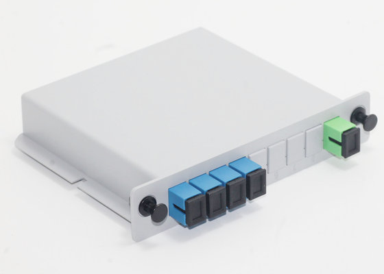 Plug - In Type Fiber Optic PLC Splitter 1 x 4 SC PC Slot Box For PON Networks