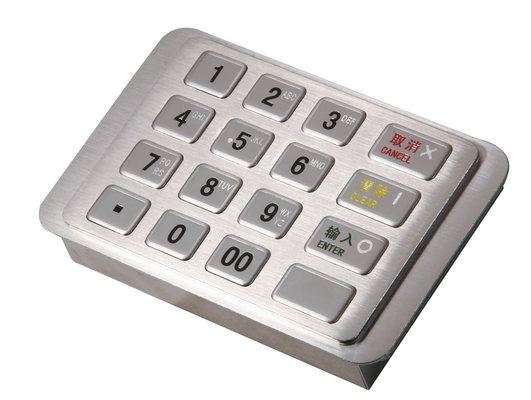 IP65 Dust-free Stainless Encrypting Keypad PCI EPP With Remote Key Loading ( RKL )
