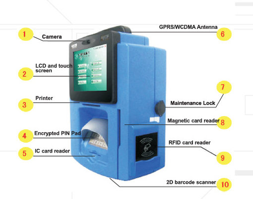 ZT2312 Wall mounted Bill Payment Kiosk / Smart Payment Terminal Blue Yellow