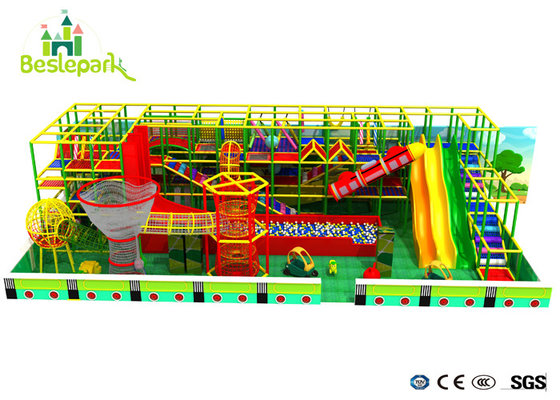 Wooden Indoor Children Play Zone Theme Park With Net World Big Slide