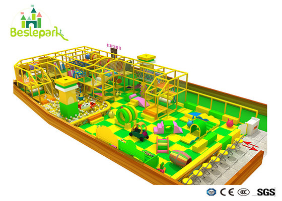 Green Yellow Color Indoor Soft Playground With Protective Web / Climbing Wall