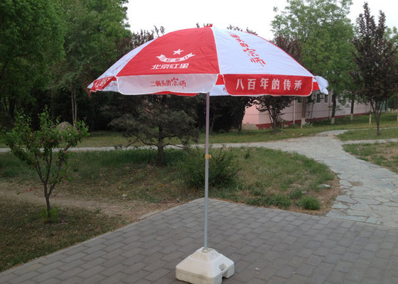 High Grade Custom Printed Beach Umbrellas Red And White For Shops Promotion