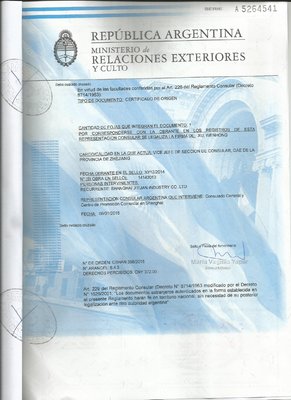 Argentina embassy certification/certificate of origin/invoice/price list/export declaration /15 working days